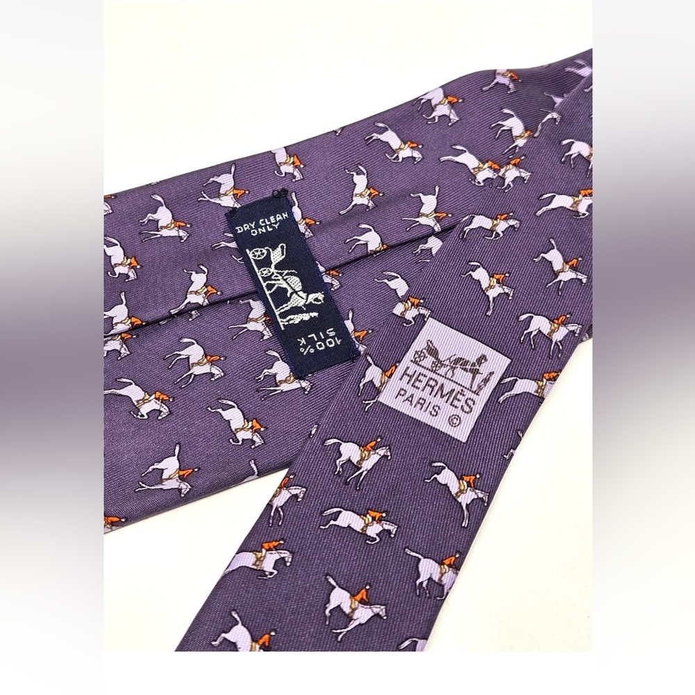 Hermes Dark Purple Tie With Horse Motif - Gem